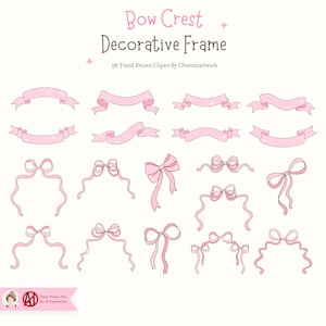 Pink Coquette Ribbon Bow Crest Frame PNG SVG Clipart Romantic Crest ...