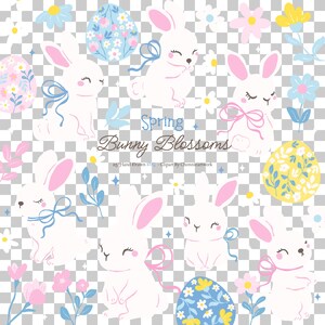Spring Bunny Blossoms Clipart SVG PNG Easter Rabbit Clipart, Easter Egg ...