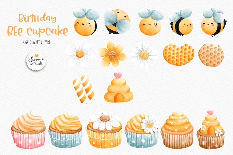 Birthday Bee Cupcake Honeybee Clipart Bee Clipart Birthday - Etsy