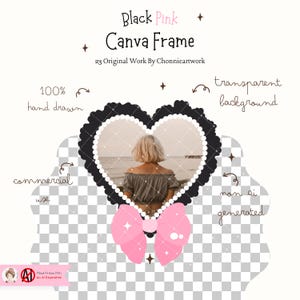 Black Pink Heart Shape Canva Frame Template Canva Drag & Drop Frame Valentine Canva Frame Canva ...