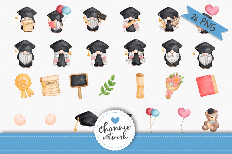Watercolor Graduation Gnome Clipart Gnomes Graduate PNG - Etsy