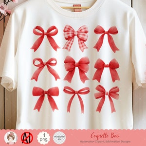 Watercolor Red Coquette Ribbon Clipart Gift Bow Clipart Fashion Clipart ...