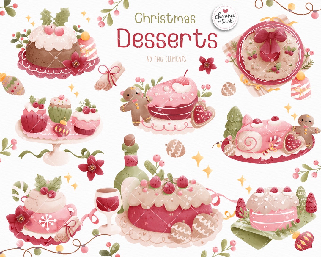 Christmas Desserts Clipart, Holiday Treats, Festive Sweets, Gingerbread ...