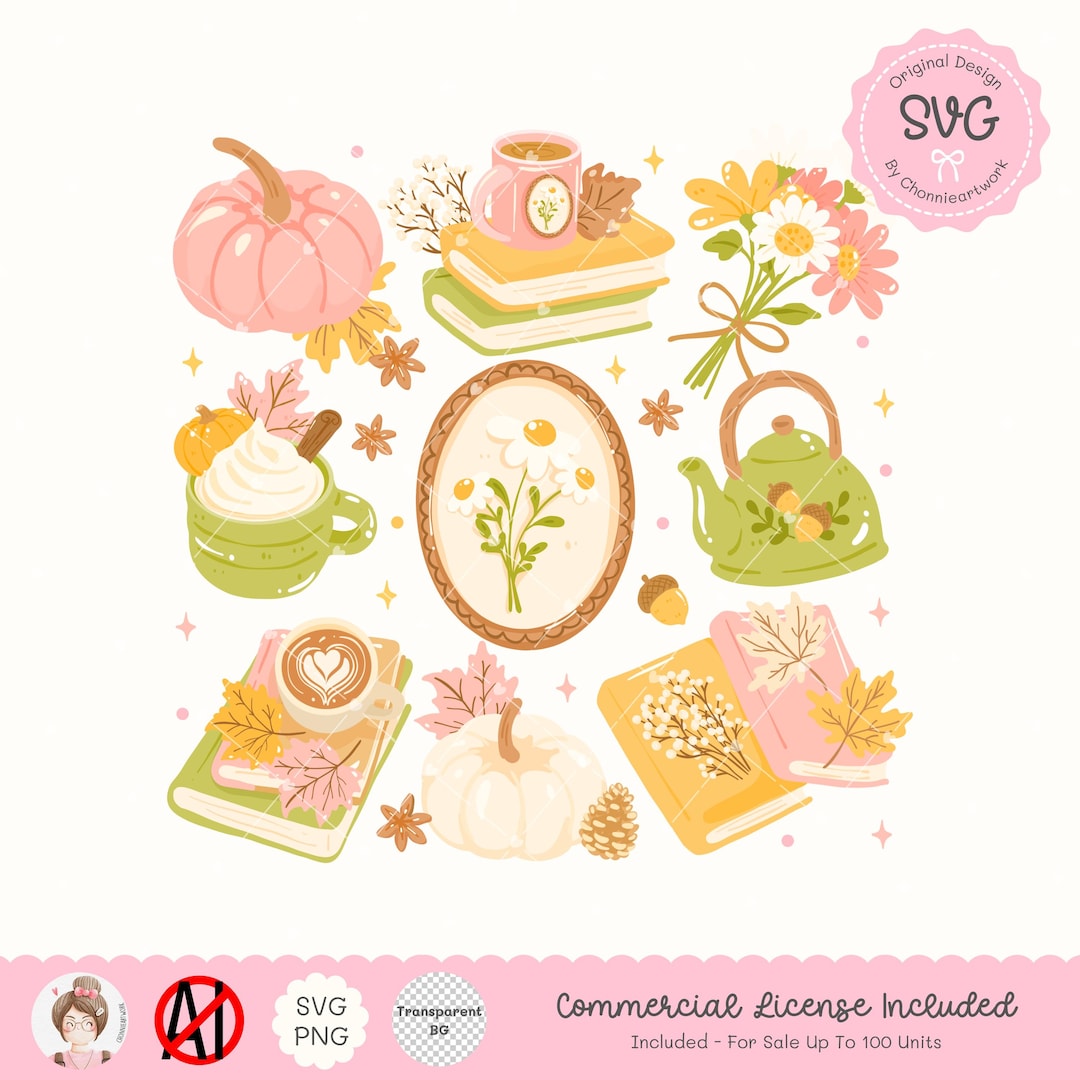Fall Bookish Clipart, Coquette Fall Vibes Png, Fall Bookish Gift, Fall ...