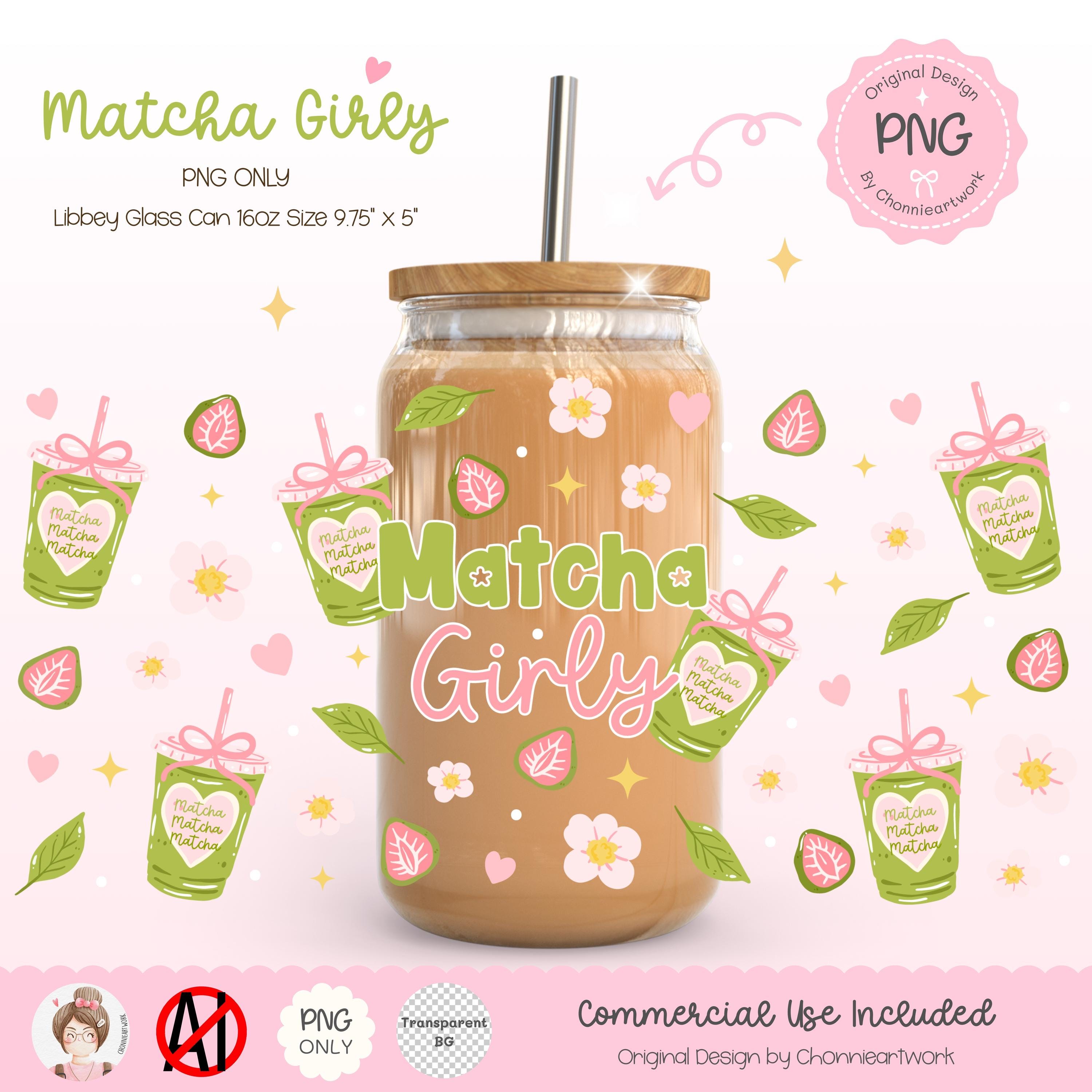 Matcha Girly Glass Can Wrap PNG, Kawaii Matcha Cup Wrap, Matcha Lovers ...