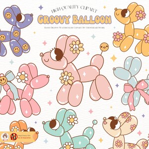 Groovy Balloon Clipart, Groovy Balloon Dog Clipart, Retro Summer ...