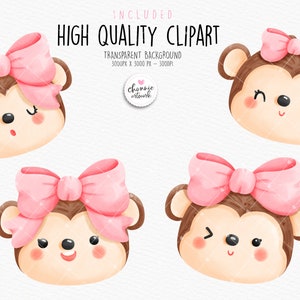 Baby Girl Monkey Clipart, Monkey Birthday Clipart,baby Shower Clipart ...