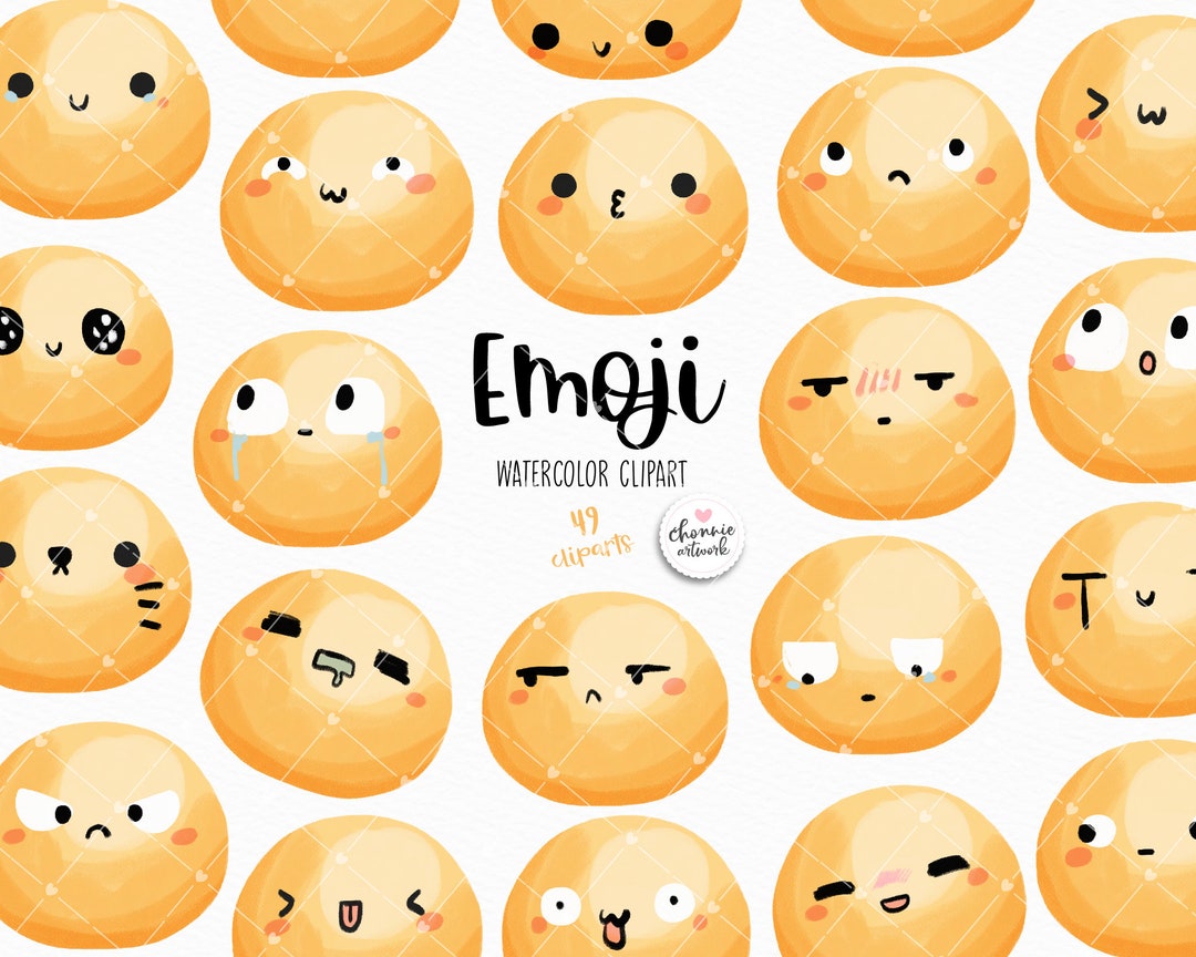 Watercolor Emoji Face Clipart, Emoticon Clipart, Kawaii Emotions, Emoji ...
