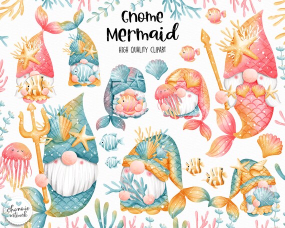 Gnome Mermaid Clipart Mermaid Clipart Gnome Clipart Mermaid - Etsy