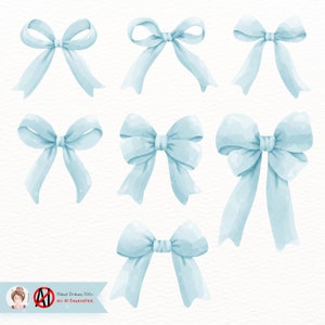 Watercolor Blue Coquette Ribbon Clipart Gift Bow Clipart Fashion ...
