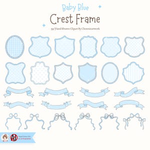 Blue Coquette Ribbon Bow Crest Frame PNG SVG Clipart Romantic Crest ...