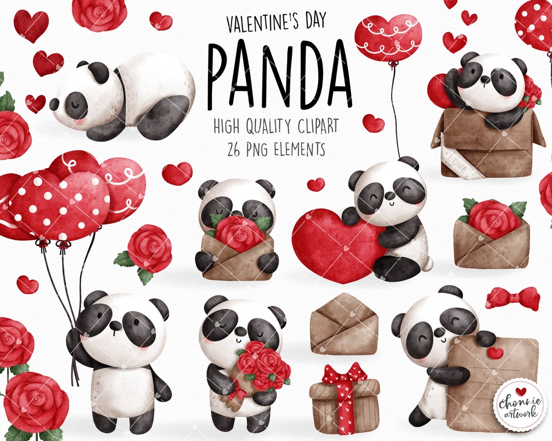 Valentine's Panda Clipart, Panda Clipart, Love Clipart, Valentine's Day ...