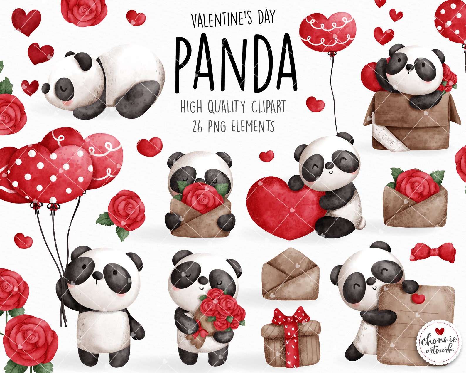 Valentine's Panda Clipart Panda Clipart Love Clipart - Etsy