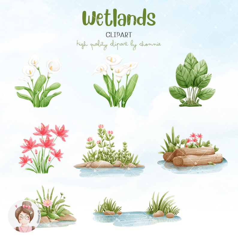 Watercolor Wetlands Clipart, Ciute Swamp Clipart, Cute Frog Clipart ...