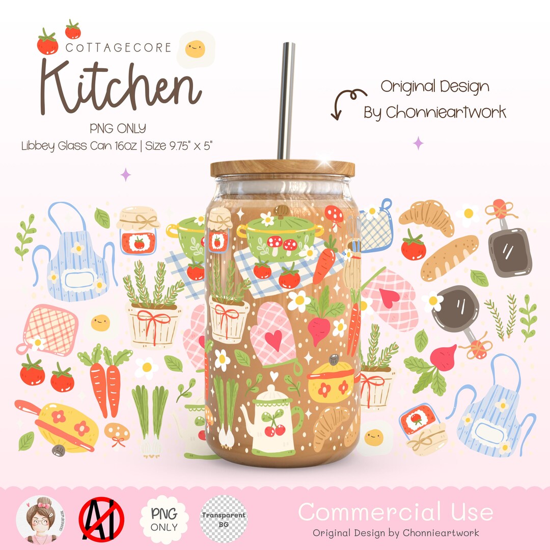 Cottagecore Kitchen PNG Wrap for 16oz Libbey Glass Can | Cute Cooking ...