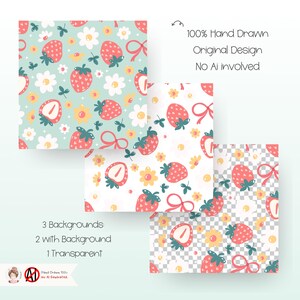 Strawberry Daisy Seamless Pattern JPG PNG Cute Pastel Strawberry Daisy ...