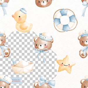 Nautical Teddy Bear Seamless Patterns, Teddy Bear Pattern, Teddy Bear ...