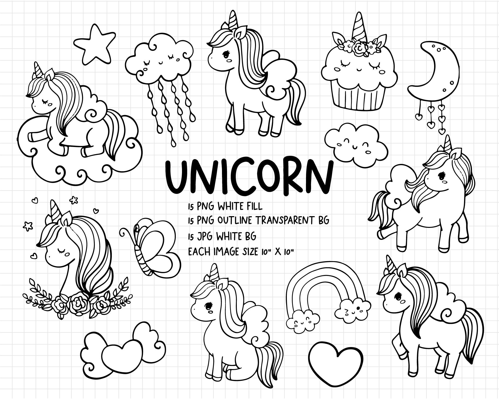 Cute Unicorn Clipart Black And White