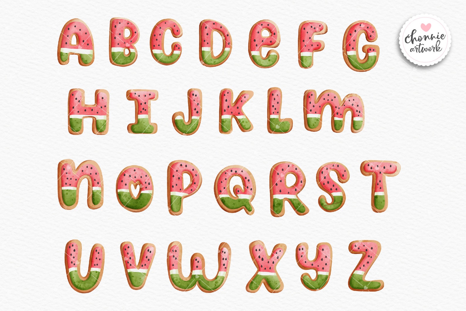 Watermelon Cookies Alphabet Watermelon Alphabet Valentines - Etsy