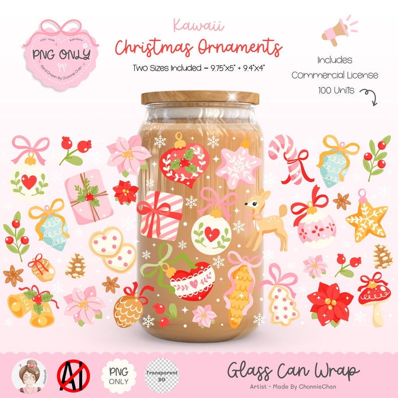 Kawaii Christmas Ornament Cup Wrap, Cute Christmas Cup Wrap, Christmas ...