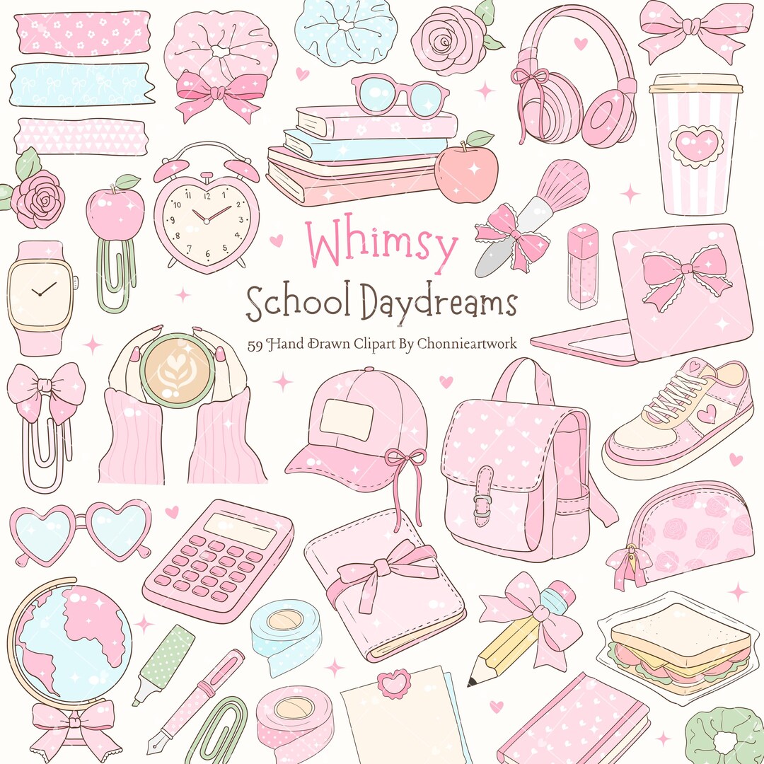 Pink School Stationery Planner Clipart PNG SVG Coquette School Girl ...