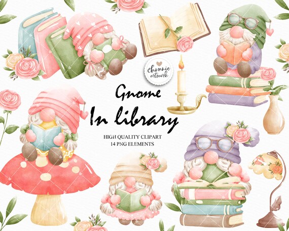 Books Gnome Clipart Reading Clipart Library Gnome Clipart - Etsy