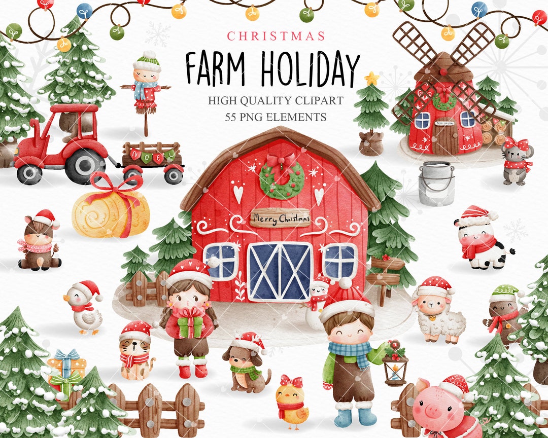 Christmas Farm Clipart, Farm Clipart, Farm Animal Clipart, Christmas ...