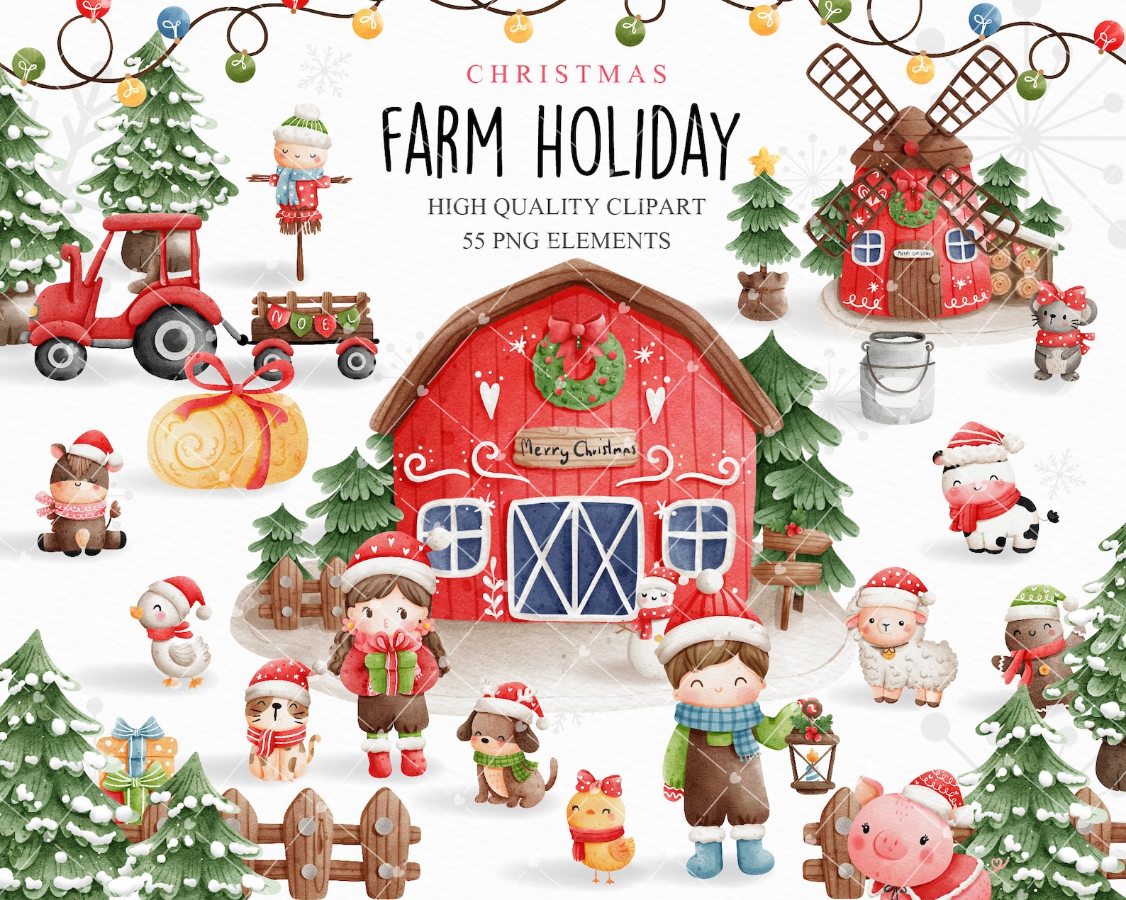 Christmas Farm Clipart Farm Clipart Farm Animal Clipart - Etsy