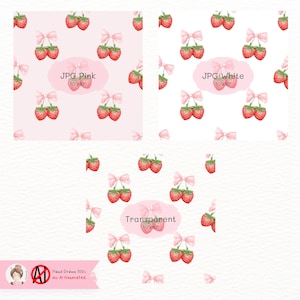 Pink Coquette Ribbon Seamless Pattern, Coquette Strawberry Pattern ...