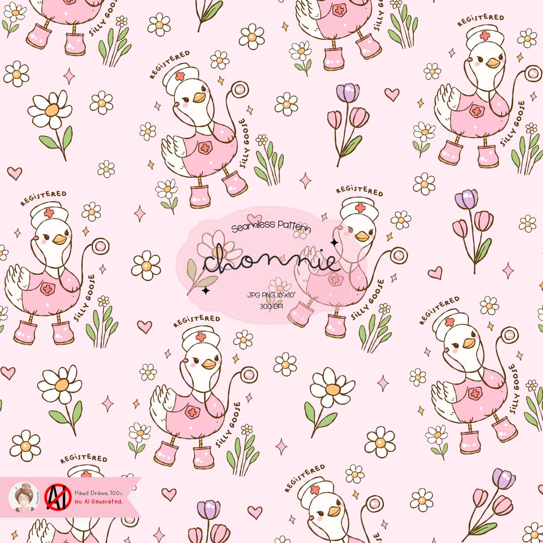 Registered Silly Goose Seamless Pattern, Goose Nurse Pattern, Nurse ...