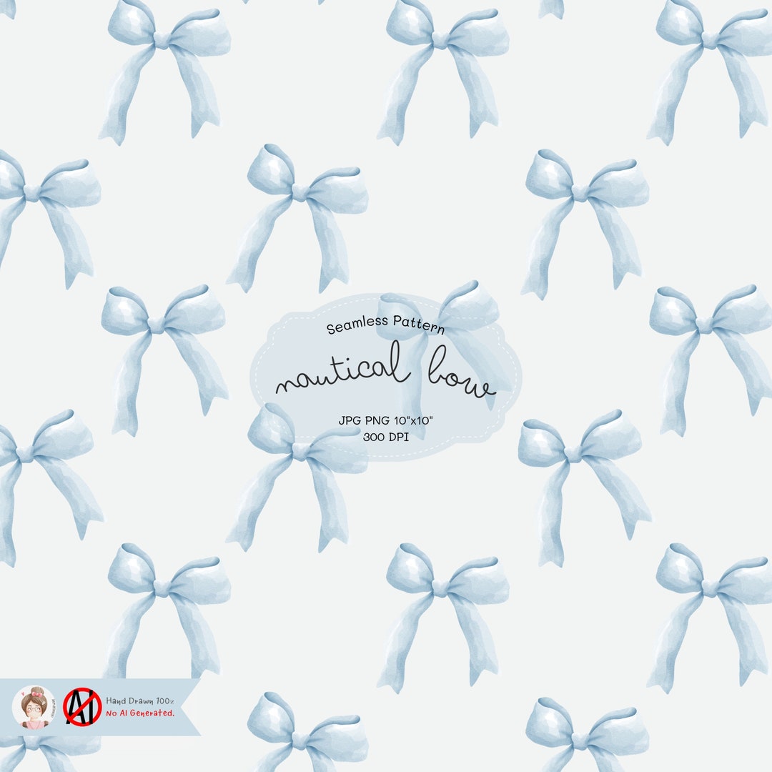 Blue Coquette Ribbon Seamless Pattern, Cute Preppy Blue Ribbon Bow ...