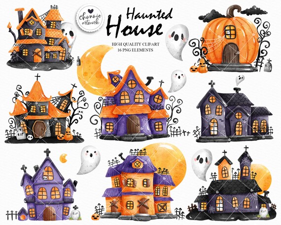 Clipart de Halloween clipart de casa embrujada trucos o - Etsy México