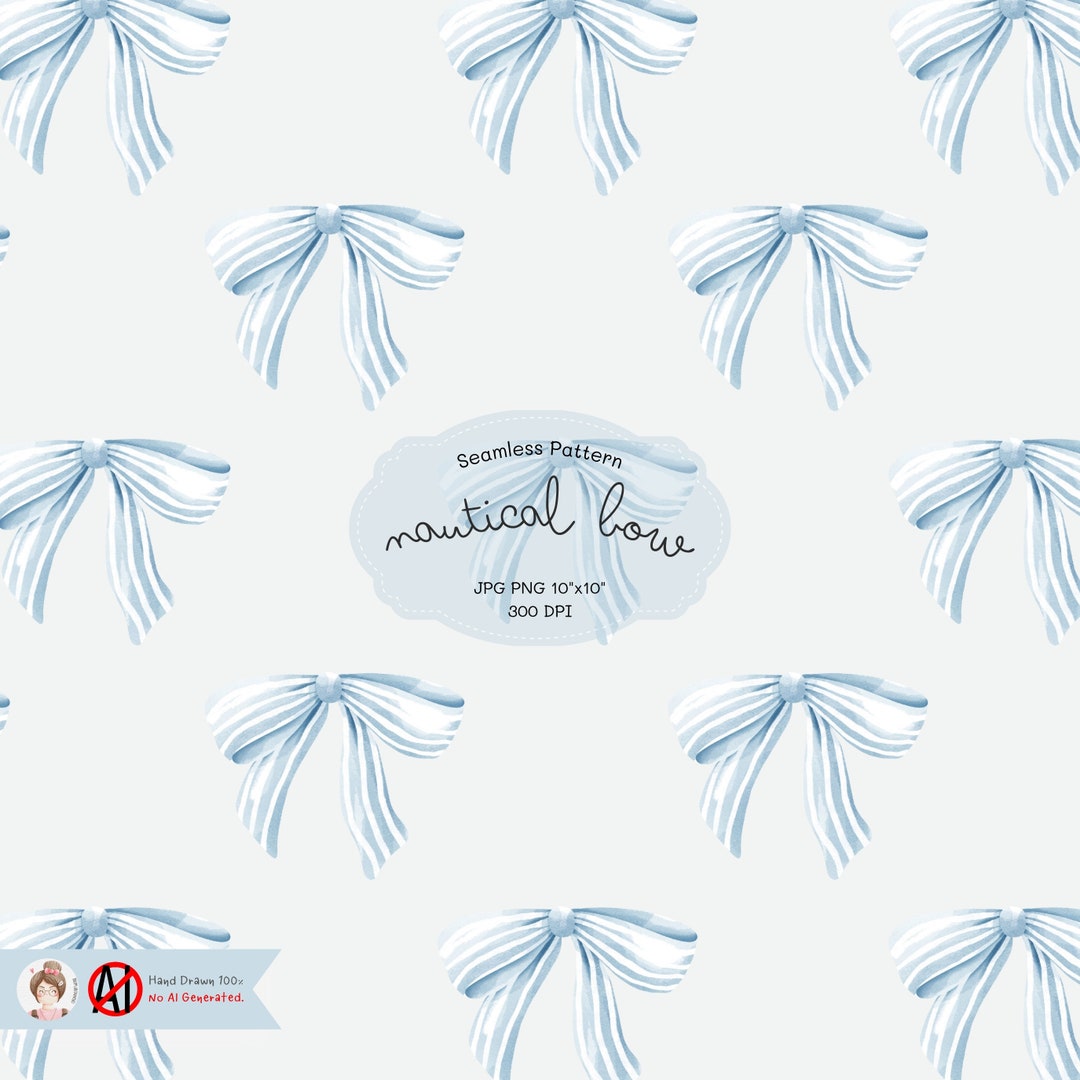 Nautical Bow Seamless Patterns, Nautical Pattern, Blue Bow Pattern ...
