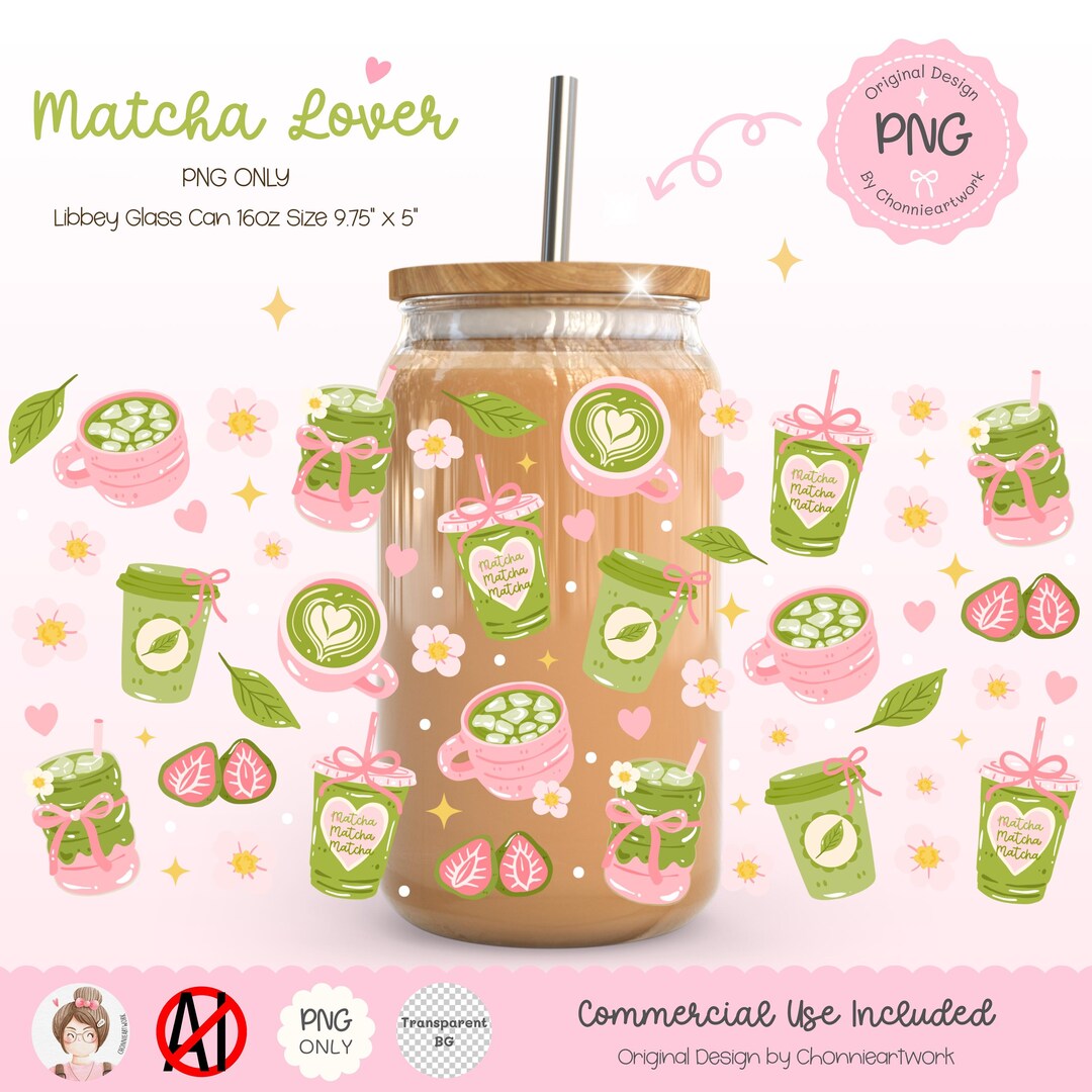 Matcha Lover Glass Can Wrap PNG, Kawaii Matcha Tea Design, Matcha Girly ...