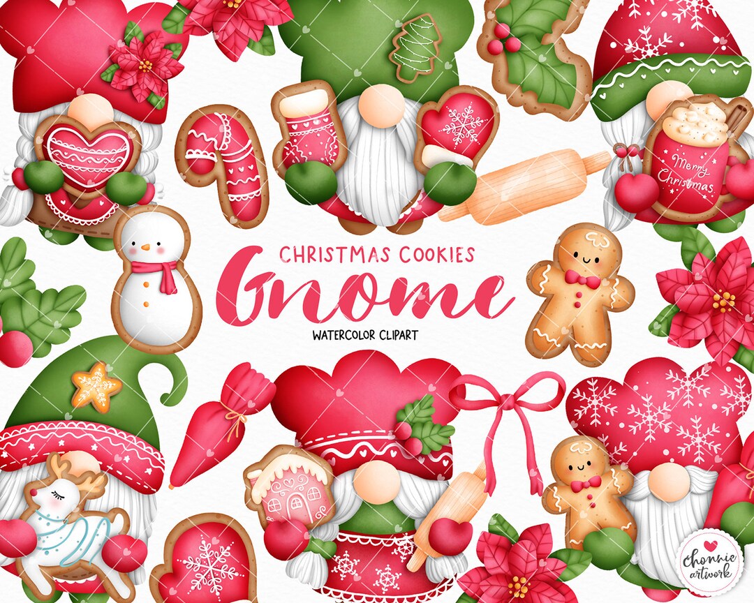 Watercolor Christmas Cookies Gnome Clipart, Gnomes Cookies Clipart ...