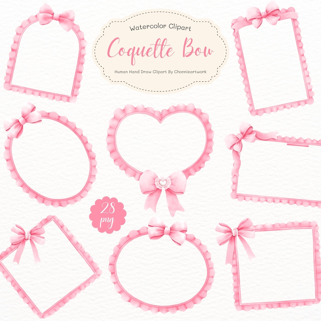 Pink Coquette Ribbon Frame Clipart Gift Bow Clipart Fashion Clipart ...