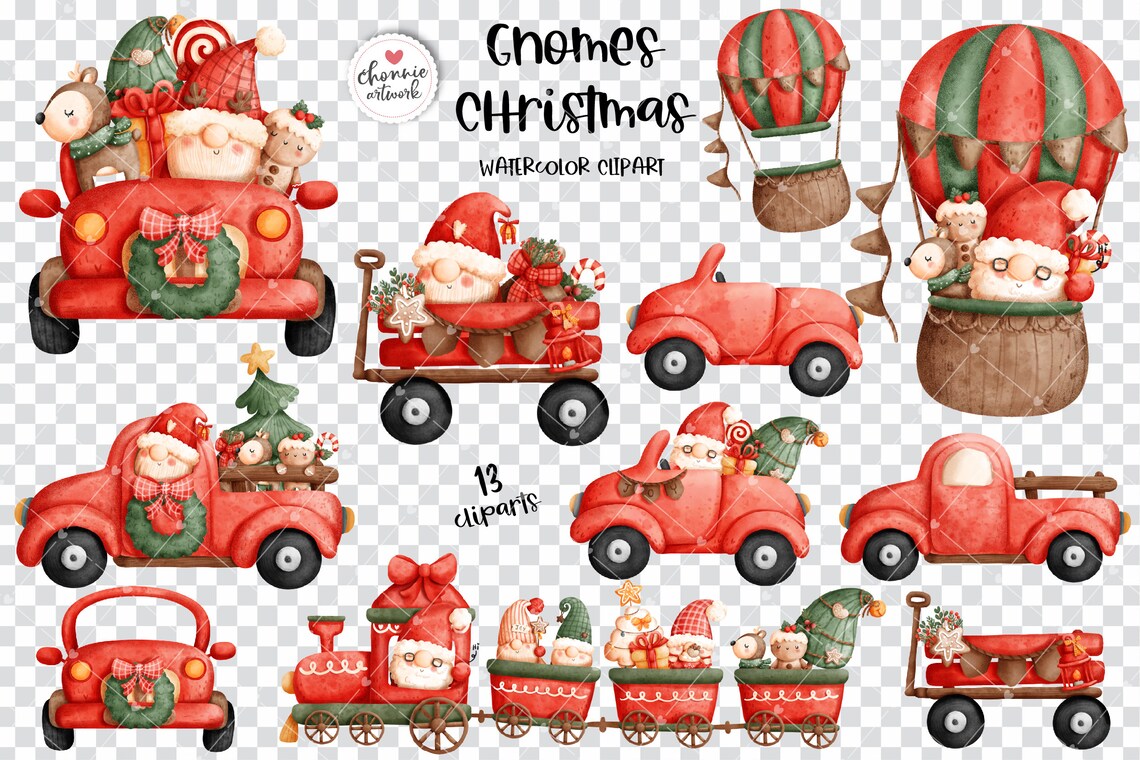 Christmas Gnome Car Clipart Christmas Truck Clipart | Etsy