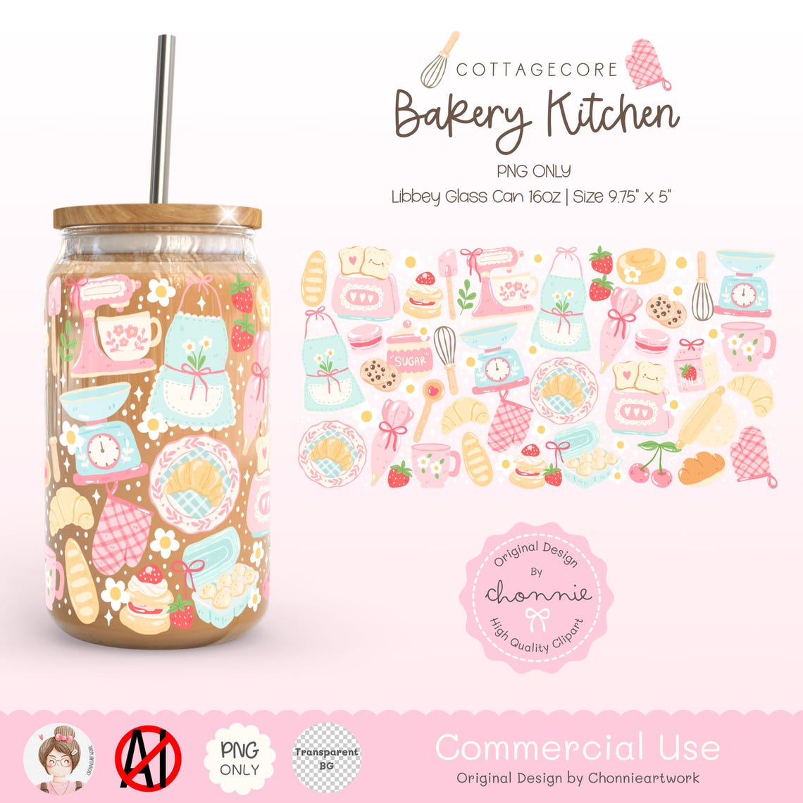 Cottagecore Bakery Glass Can Wrap, Bakery Cup Wrap, Cute Baker Wrap ...