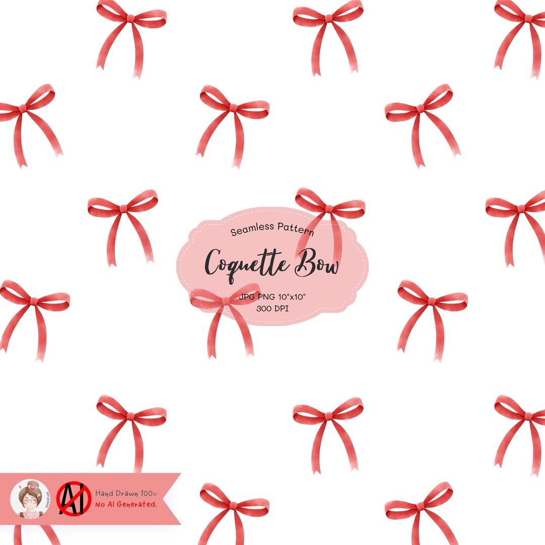 Red Coquette Ribbon Seamless Pattern, Cute Red Ribbon Bow,printable ...