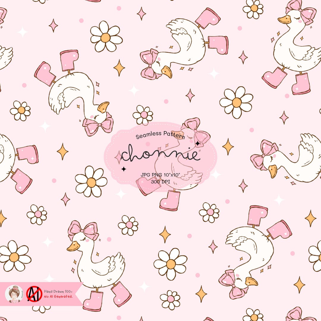 Silly Goose Seamless Pattern, Cute Girly Goose Repeating Pattern, Goose ...