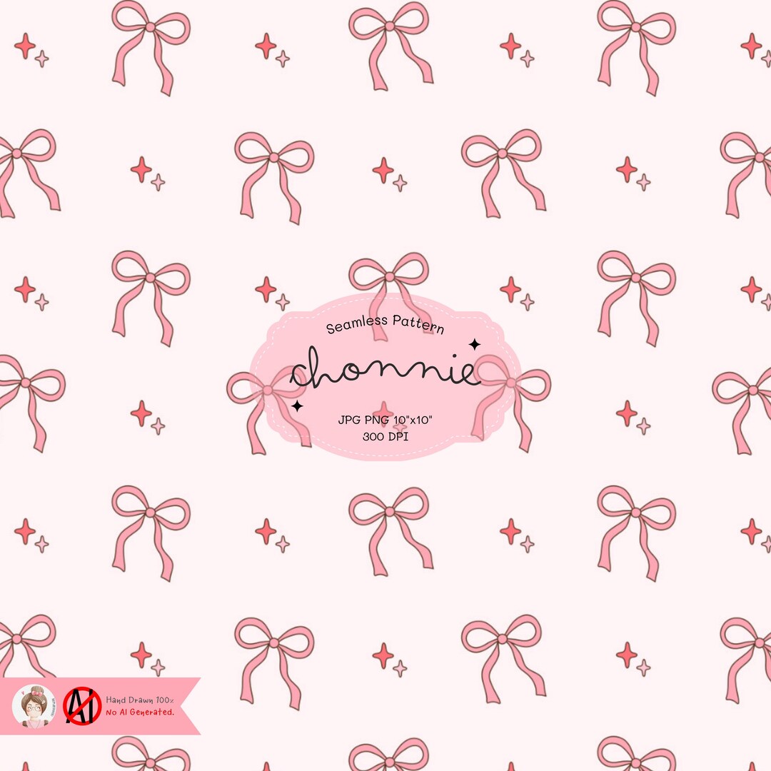 Coquette Pink Ribbon Bow Seamless Pattern, Cute Preppy Pink Ribbon Bow ...
