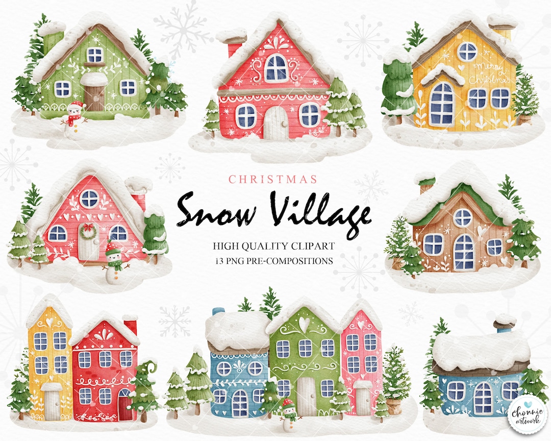 Christmas Houses Clipart, Christmas Village Clipart, Snow Village ...