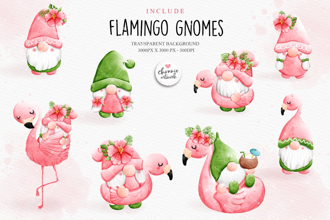 Gnome Flamingo Clipart Summer Gnome Clipart Tropical Gnomes - Etsy