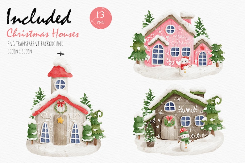 Christmas Houses Clipart Christmas Village Clipart Snow - Etsy