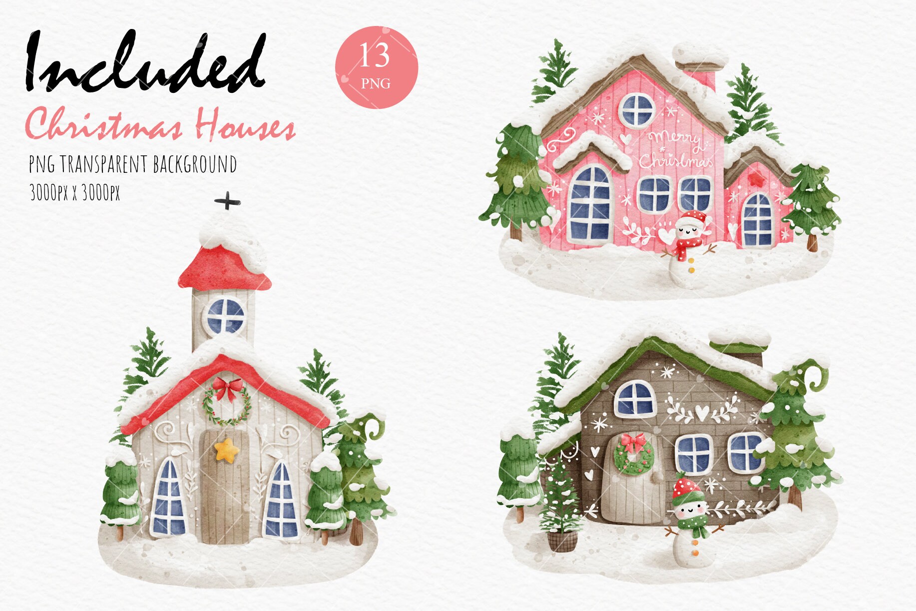 Christmas Houses Clipart, Christmas Village Clipart, Snow Village ...