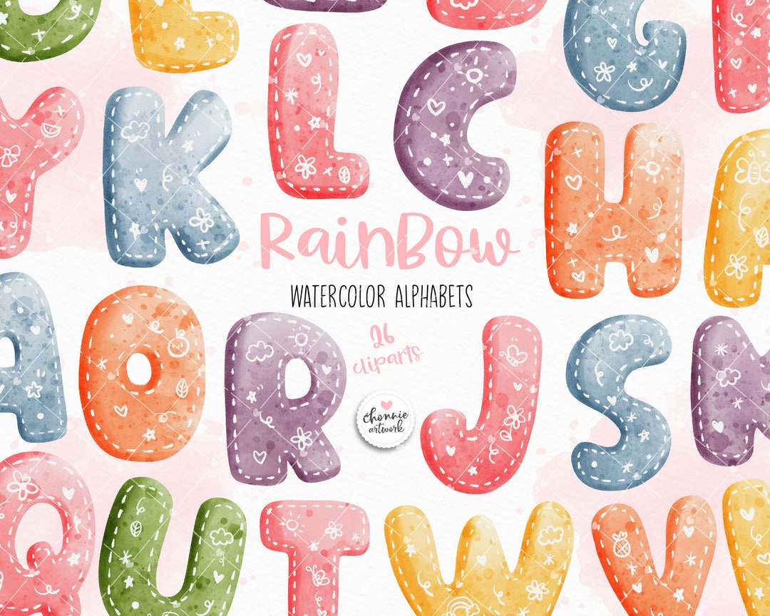 Rainbow Watercolor Alphabet Clipart, Colorful Alphabet Clipart, Rainbow ...