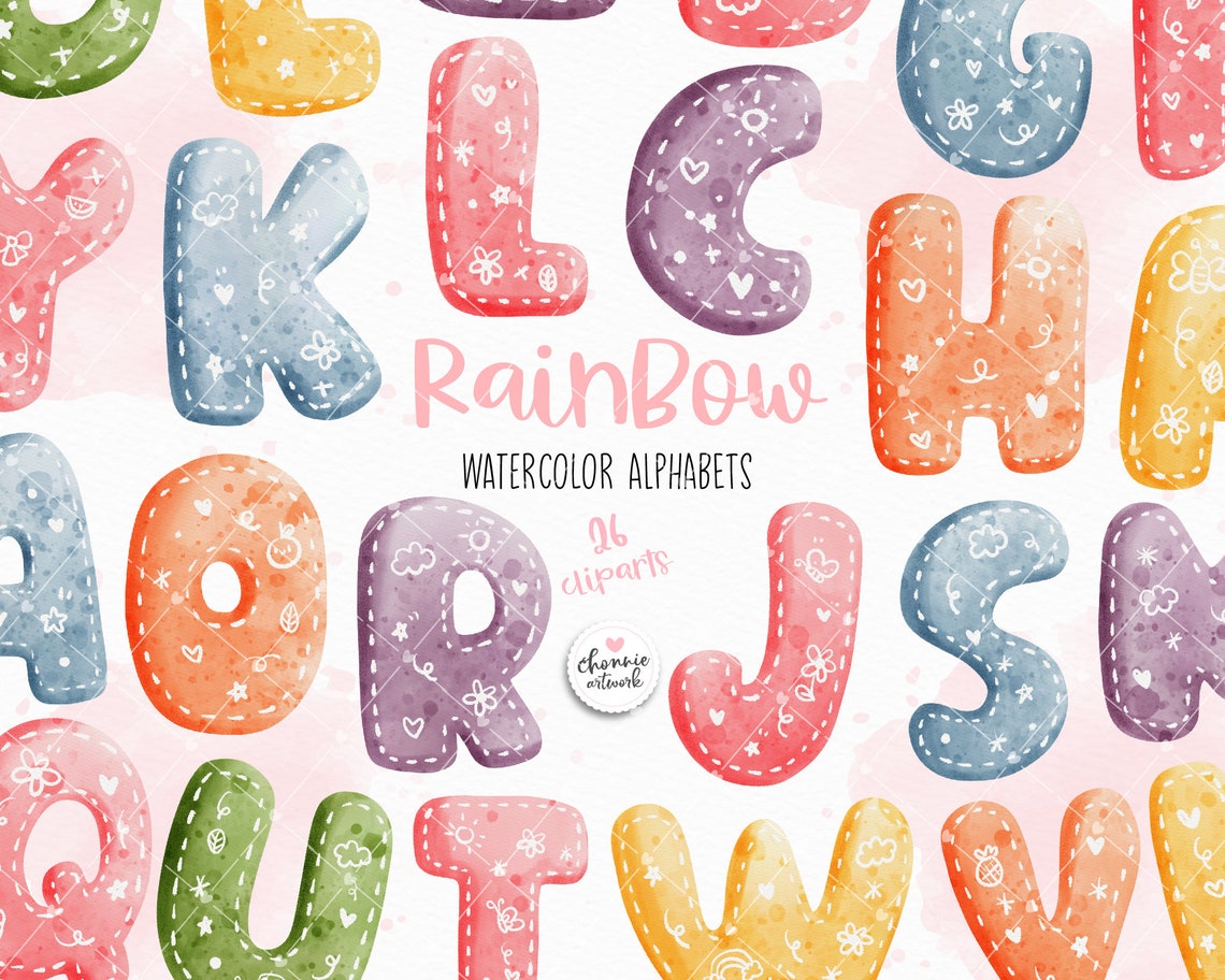 Rainbow Watercolor Alphabet Clipart Colorful Alphabet - Etsy
