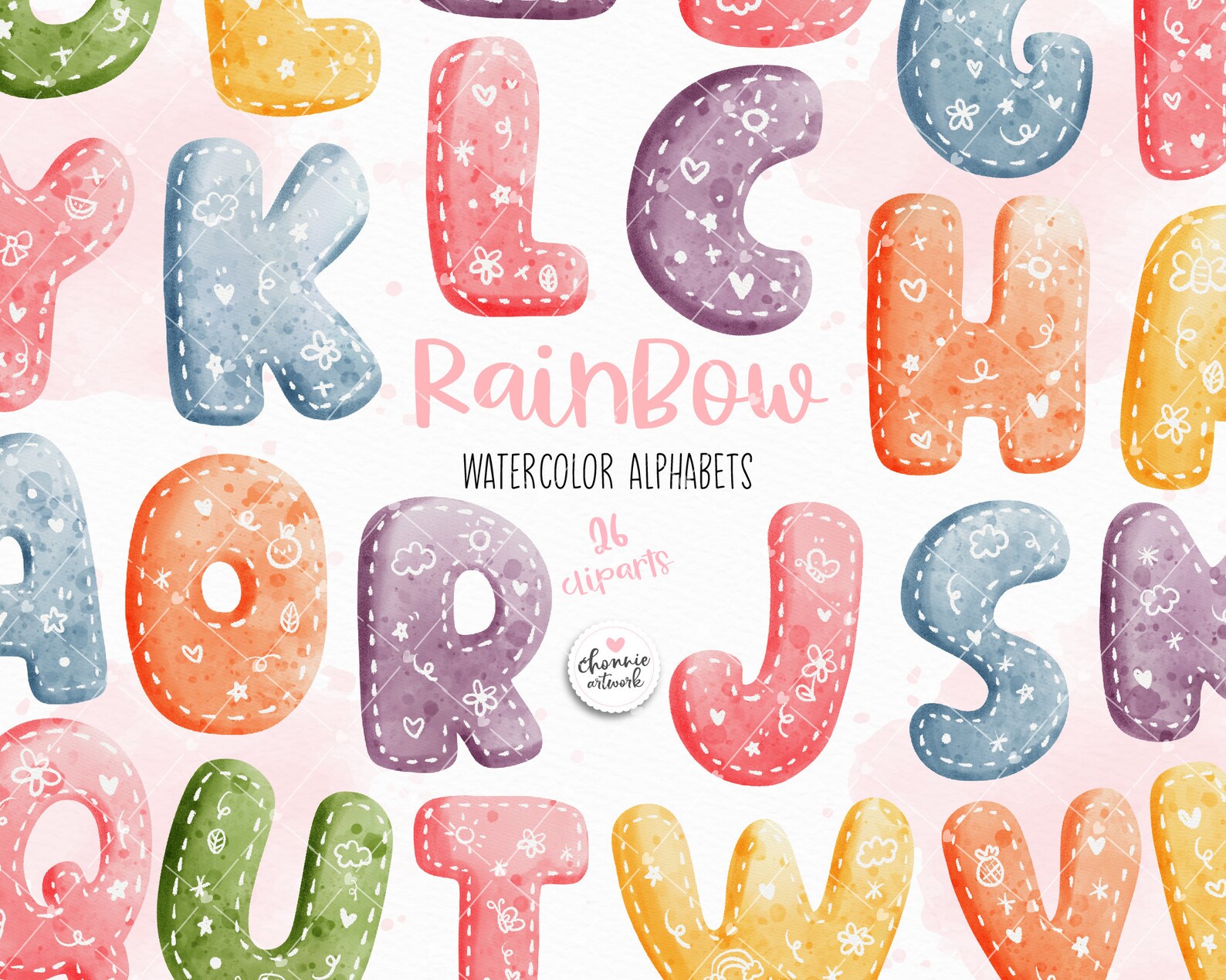 Rainbow Watercolor Alphabet Clipart Colorful Alphabet - Etsy