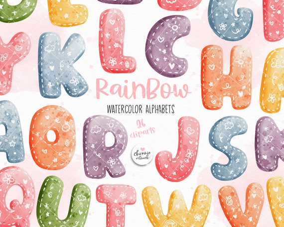 Rainbow Watercolor Alphabet Clipart Colorful Alphabet | Etsy