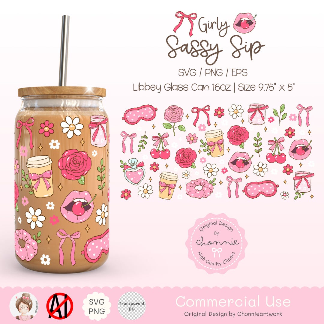 Girly Sassy Sip | Cute Pink Coffee and Cherry Clipart, Self-care ...